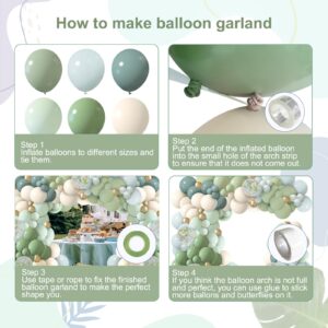 iLaFm 150Pcs Dusty Blue Green Balloon Garland Arch Kit, Ash Mist Green Haze Fog Blue Sand White Gold Balloons for Baby Shower Jungle Safari Woodland Wild One Bridal Birthday Party Decorations