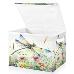 senya baskets collapsible storage bins with lids, dragonfly wildflowers painting storage boxes clothes baskets for organizing, b06d22020