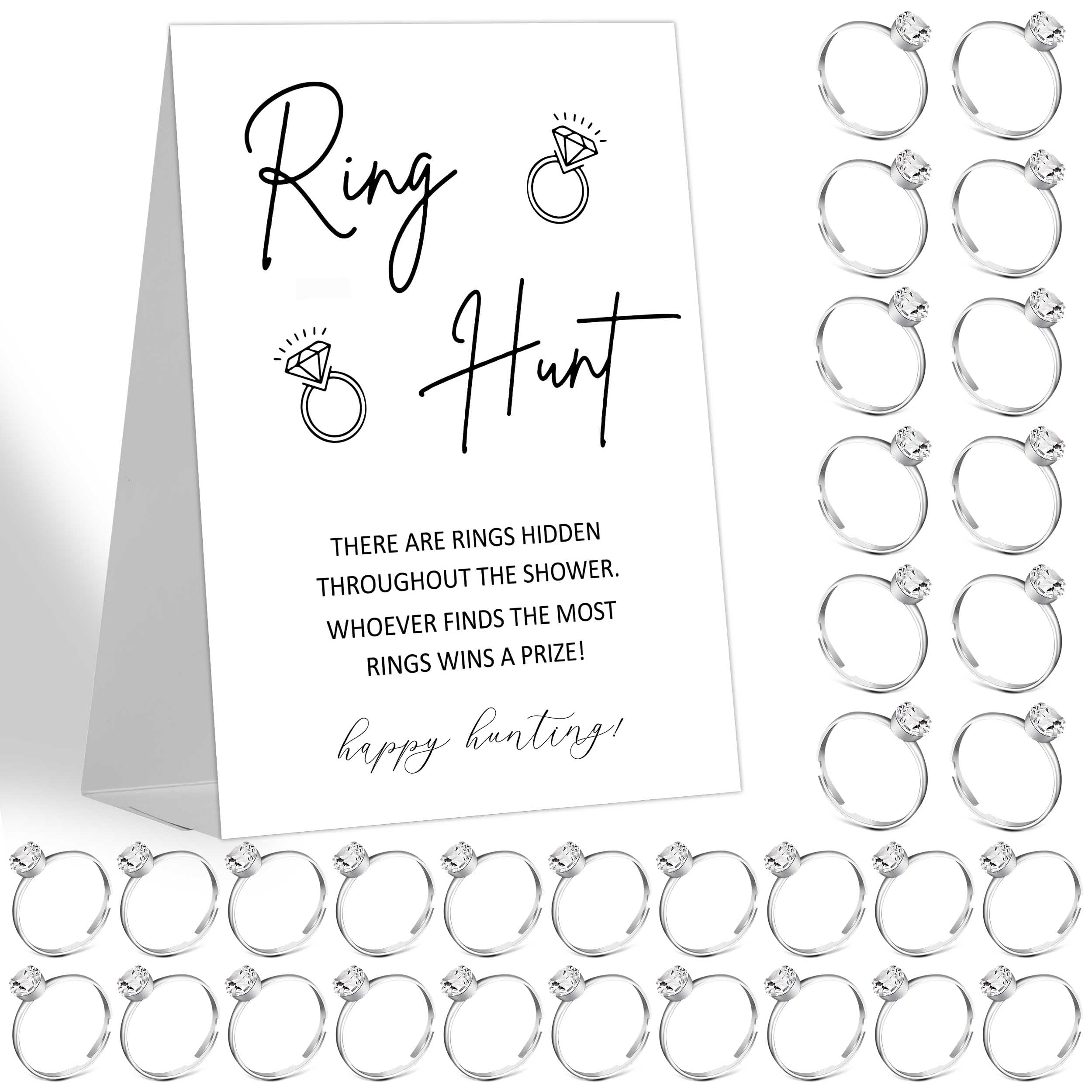 scodilo Bridal Shower Ring Game, The Ring Hunt Game for Bridal Shower-1 Sign and 30 Rings, Minimalist Bridal Shower Wedding Shower Games Favors for Guests, Engagement Rings Bridal Shower Decor-6