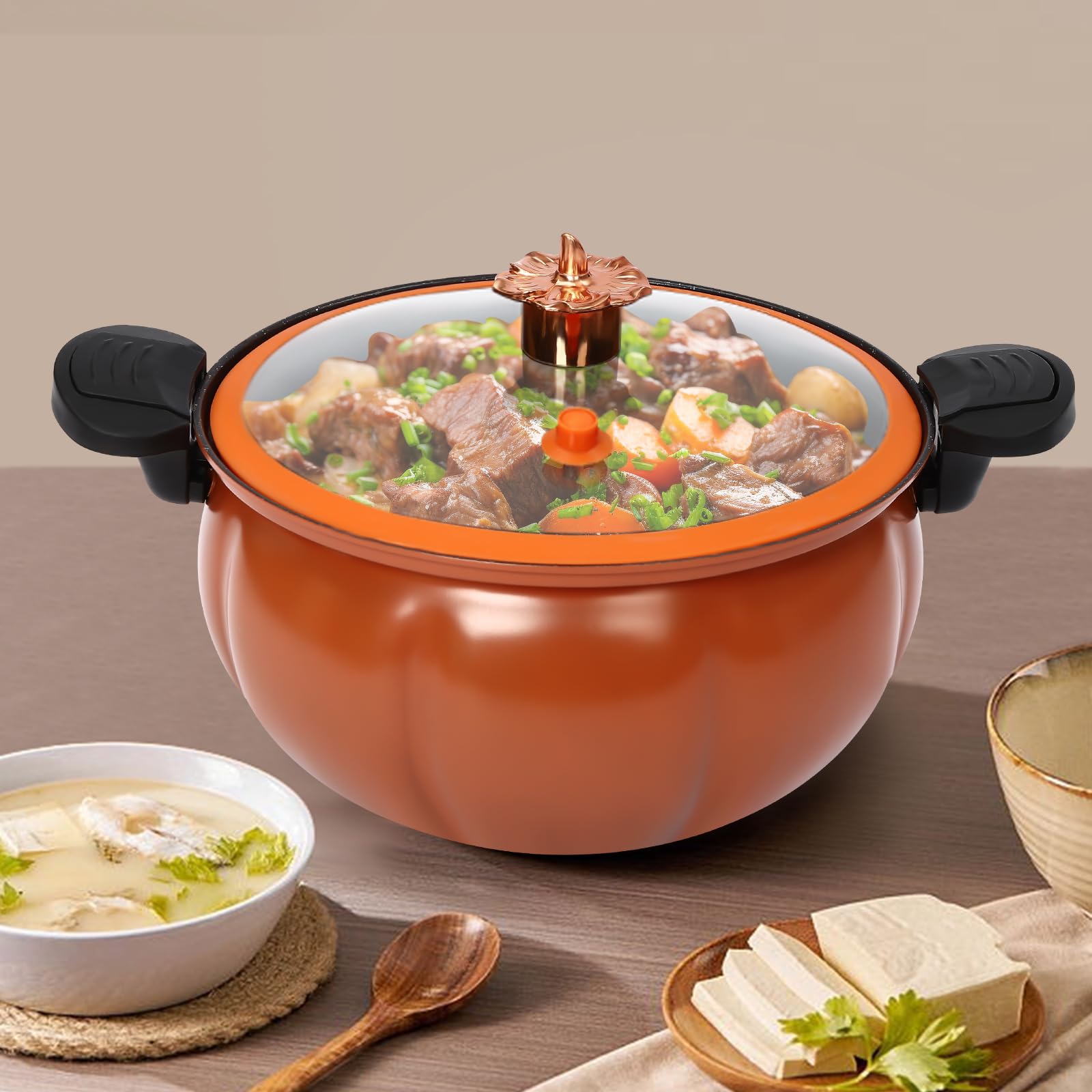 Micro Pressure Cooker 2.1 Gal Pumpkin Cooking Pot Micro Pressure Cooking Pot, Pumpkin Shaped Pressure Cooking Pot for Halloween Home Dormitories Flats