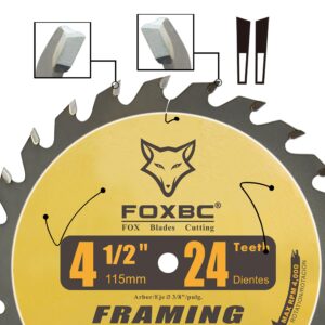 FOXBC 4-1/2 Inch Carbide Circular Saw Blade 24T Framing Wood Cutting with 3/8-Inch Arbor