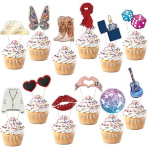 24 pcs popular happy birthday era's party decorations cupcake toppers, super star birthday party cake decorations for fans celebration party, guitar themed party supplies for bachelorette decorations