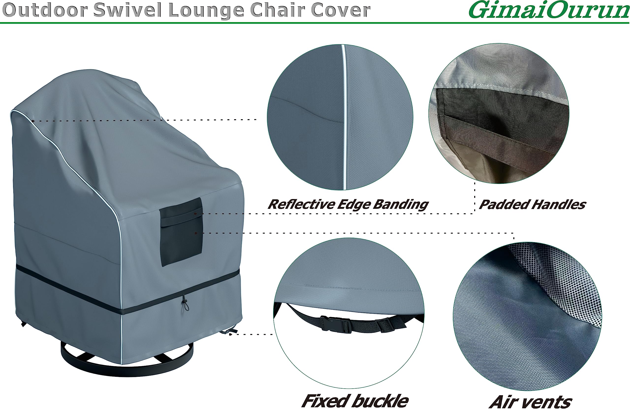 GimaiOurunOutdoor Swivel Lounge Chair Cover 1 Set, Waterproof Heavy Duty Outdoor Chair Cover, Outdoor Lawn Patio Furniture Rocking Chair Cover, (30 W x 35 D x 38.5 H inches), Gray