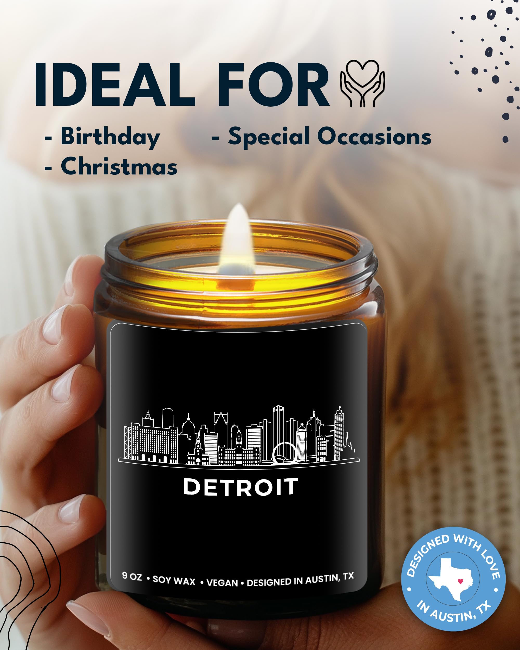 Detroit Candle, Detroit Skyline Gifts, City of Detroit Gifts for Men and Women, Detroit Gift Ideas, Moving Away & Home Sick Gift, Souvenirs, Birthday, Christmas, Gift-Ready