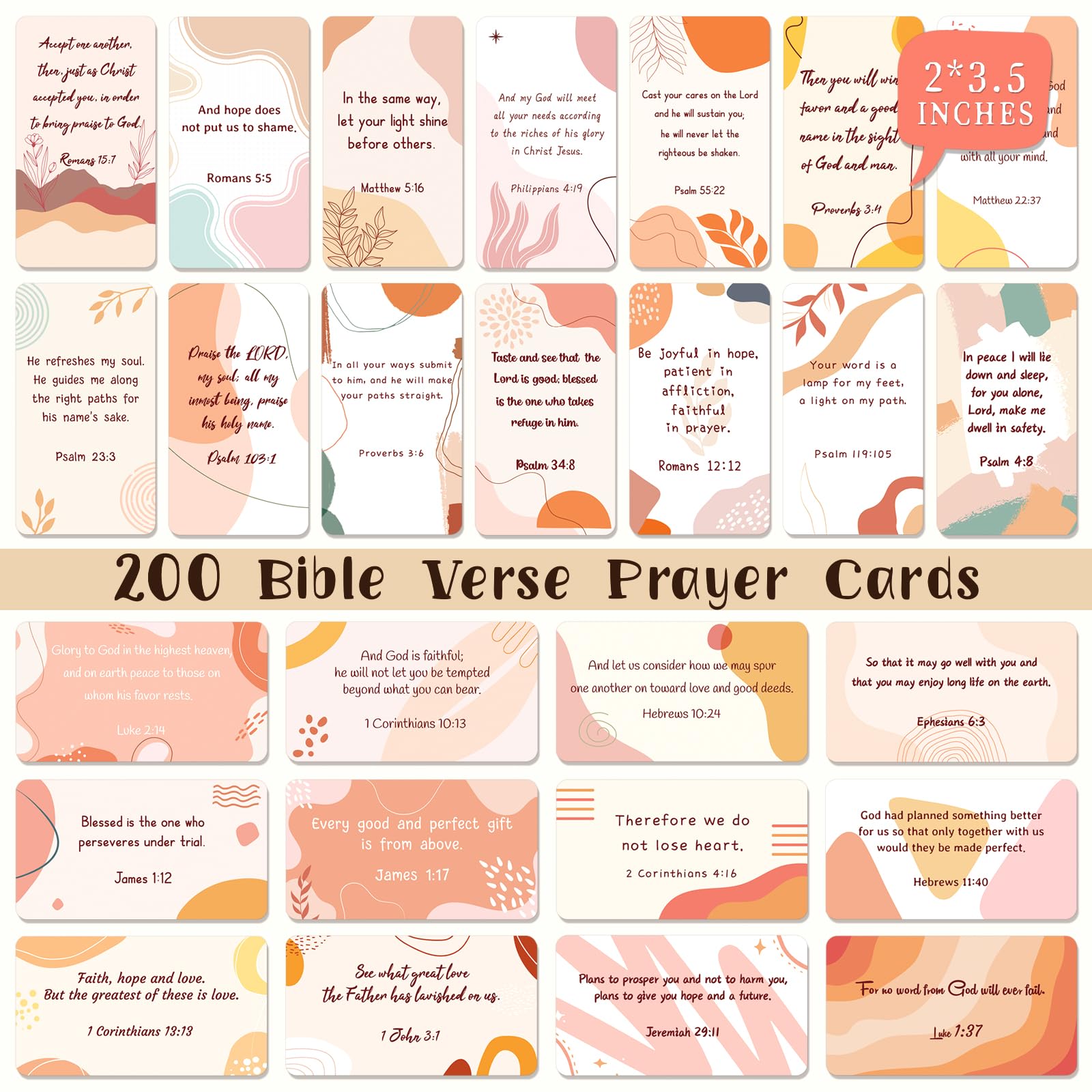 YTSQLER 200 Boho Prayer Cards, Scripture Cards with Bible Verses Christian Encouragement Cards for Women Greeting Sympathy Memorize Bible Verse Mini Cards Gift for Prayer Board Supplies