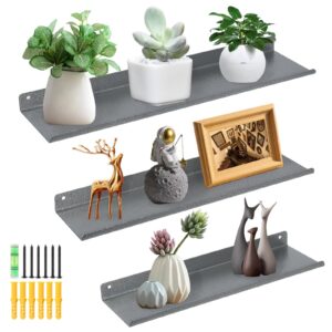 uten floating shelves, wall mounted iron shelves set of 3, bathroom storage iron shelves, wall hanging organizer decor shelf for bathroom, kitchen, bedroom, living room, grey textured