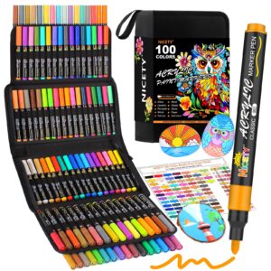 nicety 100 colors acrylic paint pens paint markers, 3mm medium tip paint markers for rock painting, canvas, wood, stone, ceramic, glass, fabric, diy crafts & art supplies