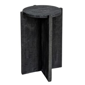 creative co-op paulownia wood round accent table, large, black