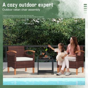 ARTBUSKE Outdoor Patio Furniture Set with Coffee Table 3 Piece Patio Conversation Sets Wicker Patio Set for 2 Outdoor Furniture Sets for Yard Backyard Lawn Porch Poolside Balcony, Brown