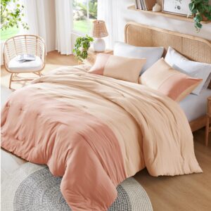 pink twin comforter set - modern soft farmhouse bedding for teen girls, kids colorblock pattern bed sets for all season, 2 pieces includes 1 comforter, 1 sham (66"x 90")