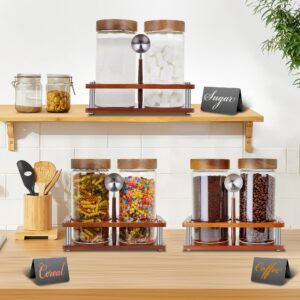 Venuekkuri Glass Coffee Grounds Container with Shelf, 2 × 45 oz Glass Coffee Canisters with Airtight Thread Lid, Glass Storage Jars with Stainless Steel Spoon for Coffee Bean, Sugar,Nut