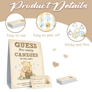 Winnie Guess How Many Candies Baby Shower Games, How Many Candies Standing Sign 50 Guessing Cards 180 Baby Shower Winnie Candies Stickers, Guess How Many Candies Winnie the Pooh Baby Shower Games