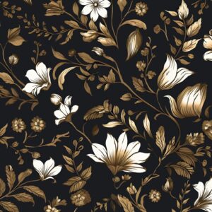 bokebeve vintage peel and stick wallpaper retro floral contact paper leaves boho wall paper for backsplash tabletop removable waterproof home decor black gold yellow 17.5 x 393.5in