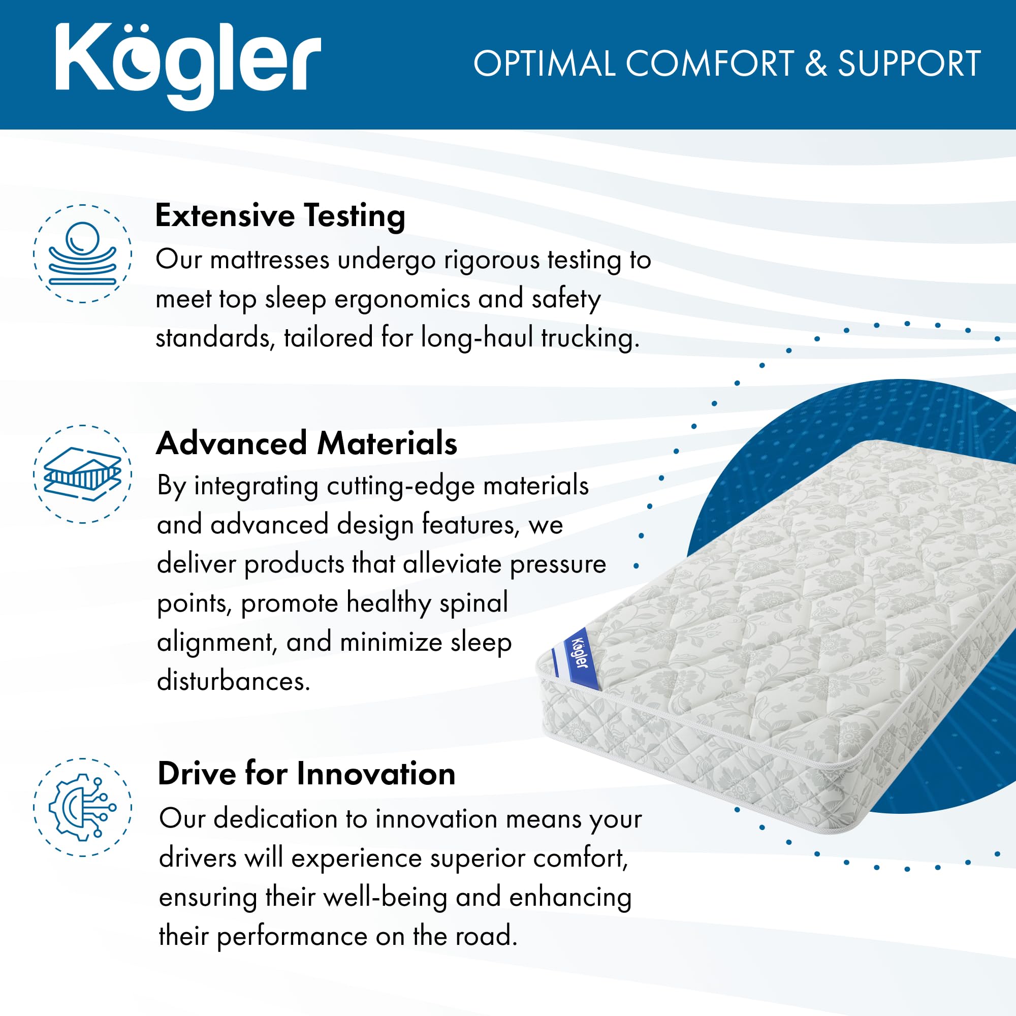 Kogler Innerspring Hybrid Semi-Truck/RV Mattress - 7" Trucker Mattress, 32x80