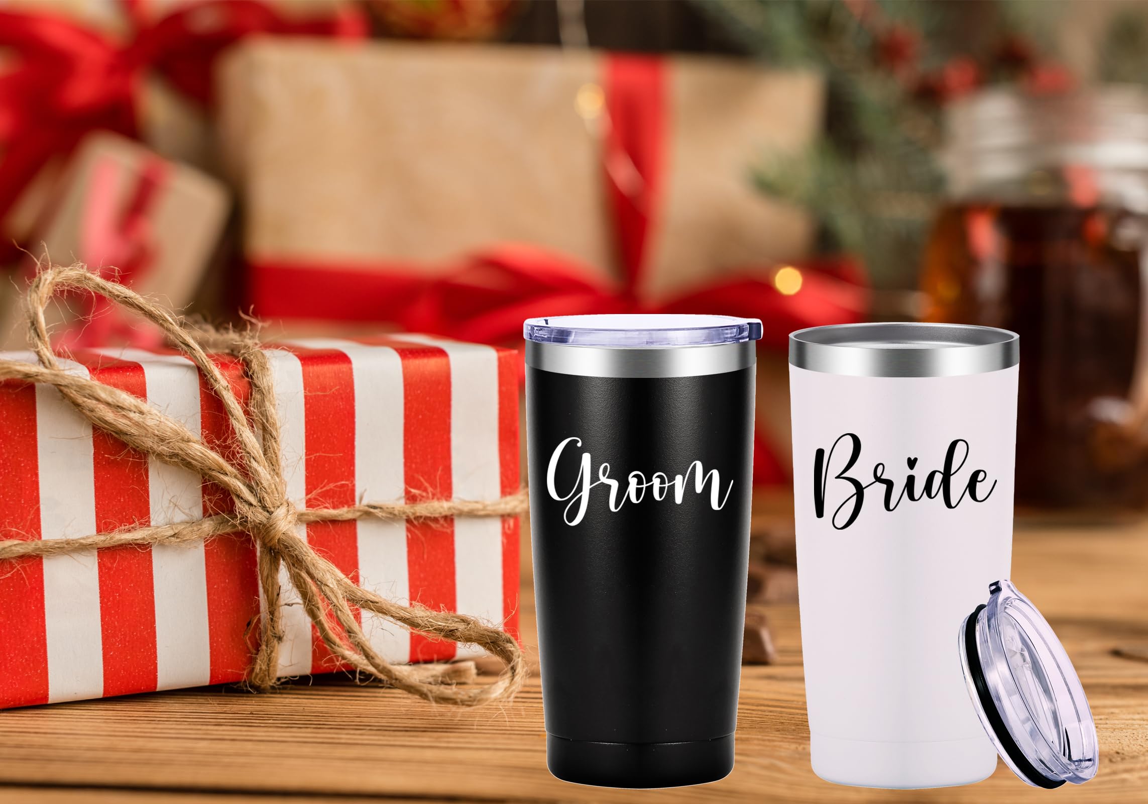 AMZUShome Groom & Bride Tumbler.Newlyweds Gifts.Engagament Wedding Couple Gifts.Mr and Mrs Gifts. Bridal Shower Gifts.Bride Groom Honeymoon Gifts.(20oz Black & White)