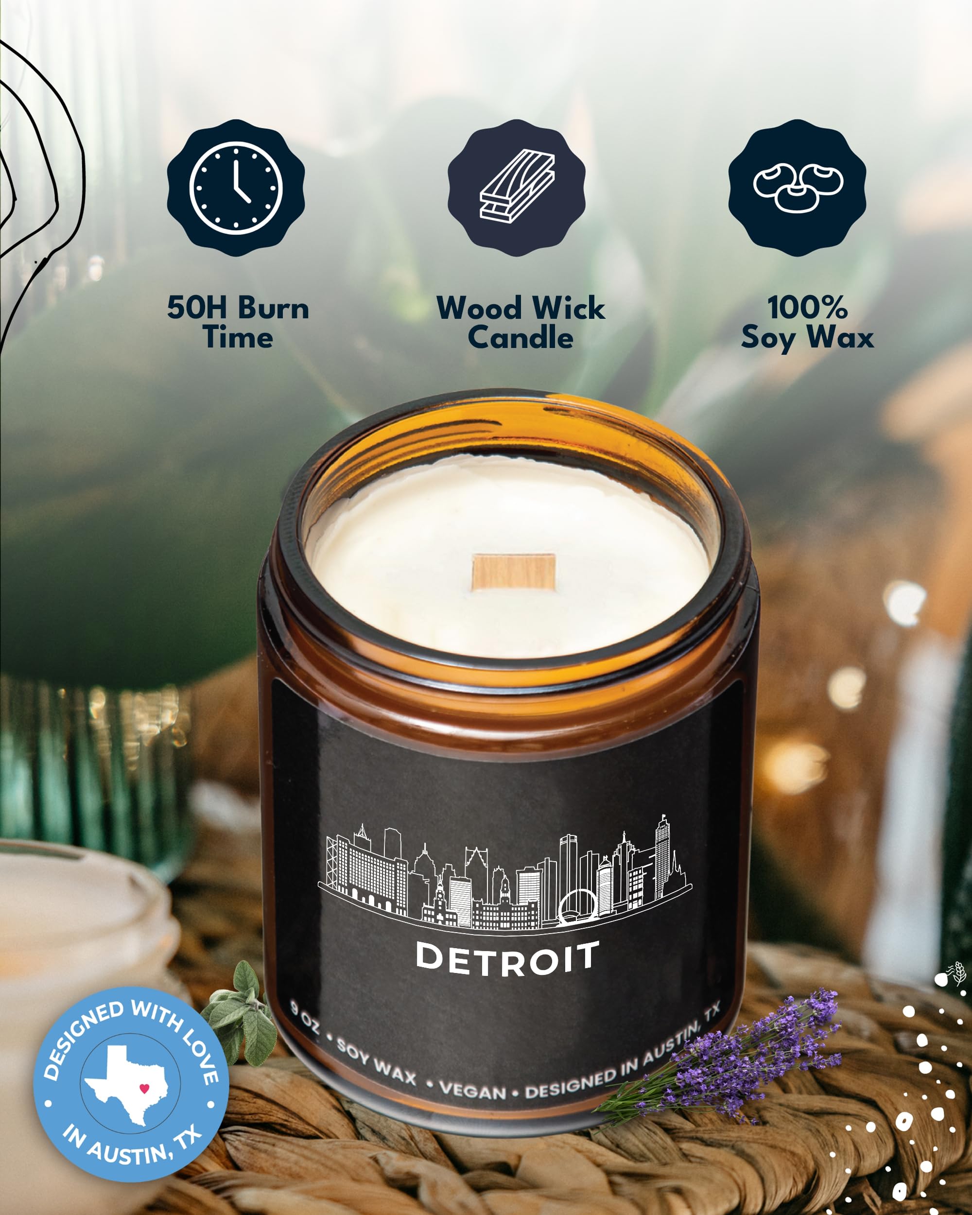 Detroit Candle, Detroit Skyline Gifts, City of Detroit Gifts for Men and Women, Detroit Gift Ideas, Moving Away & Home Sick Gift, Souvenirs, Birthday, Christmas, Gift-Ready