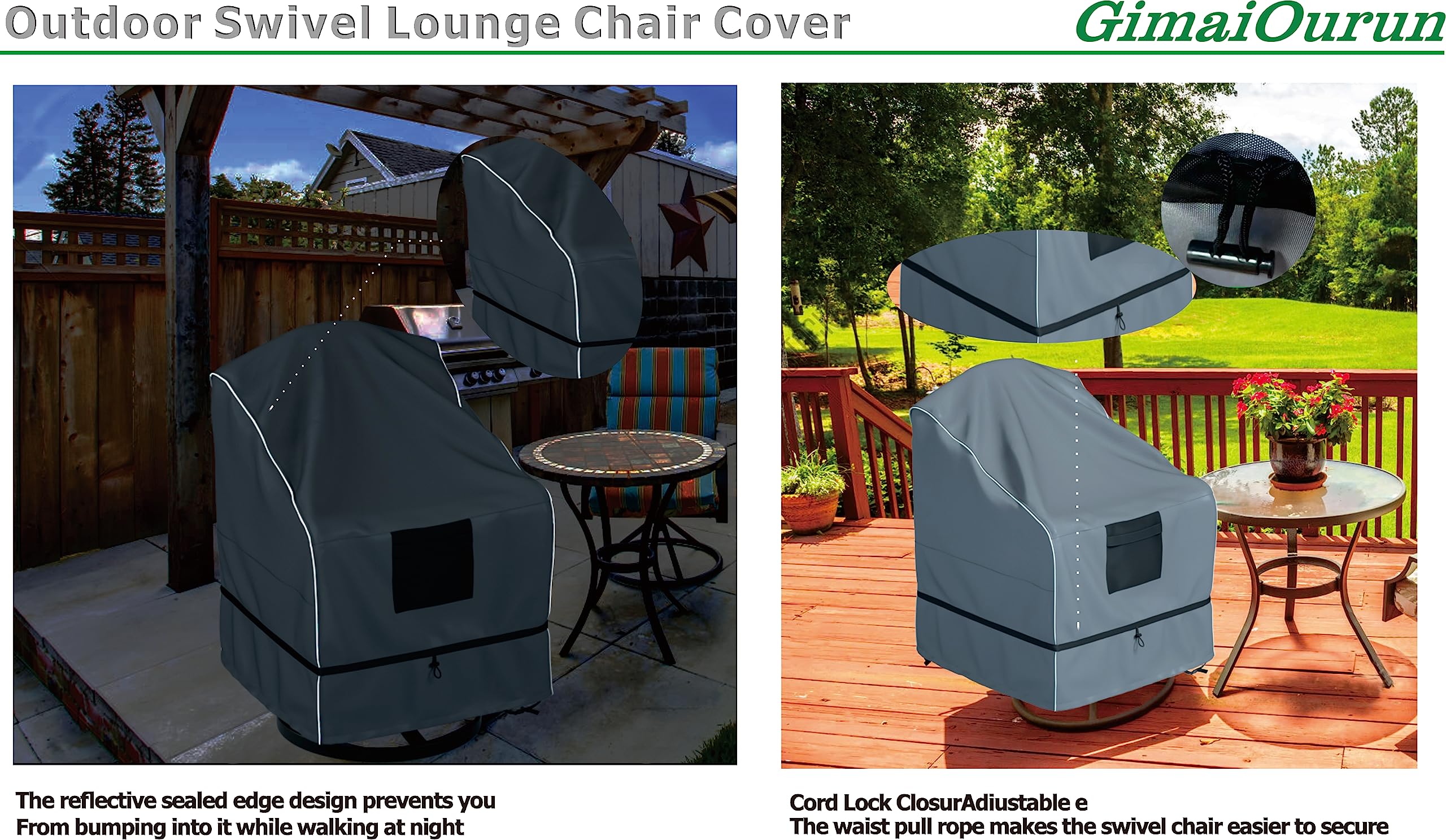 GimaiOurunOutdoor Swivel Lounge Chair Cover 1 Set, Waterproof Heavy Duty Outdoor Chair Cover, Outdoor Lawn Patio Furniture Rocking Chair Cover, (30 W x 35 D x 38.5 H inches), Gray