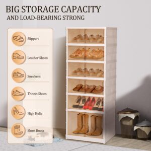 6-Tier Foldable Shoe Rack Organizer Portable Shoe Cabinet with Magnetic Clear Door, Shoes Storage Boxes for Living Room Closet Bedroom