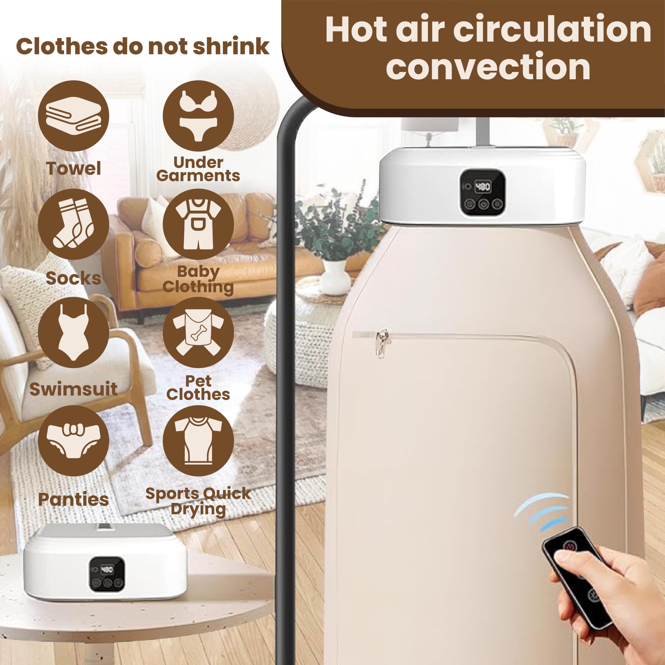 Portable Clothes Dryer, Small Compact Foldable Electric Drying Machine with Dry Bag for Travel, Mini Laundry Dryer with Remote Control, for RV, Home, and Apartment-Fast Drying Anywhere!