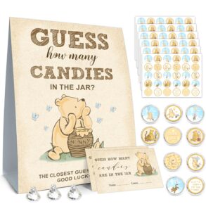 winnie guess how many candies baby shower games, how many candies standing sign 50 guessing cards 180 baby shower winnie candies stickers, guess how many candies winnie the pooh baby shower games