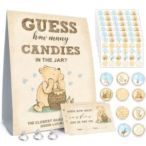 Winnie Guess How Many Candies Baby Shower Games, How Many Candies Standing Sign 50 Guessing Cards 180 Baby Shower Winnie Candies Stickers, Guess How Many Candies Winnie the Pooh Baby Shower Games