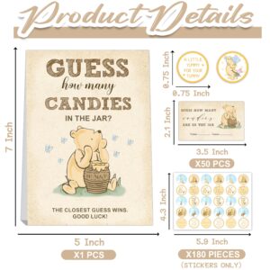 Winnie Guess How Many Candies Baby Shower Games, How Many Candies Standing Sign 50 Guessing Cards 180 Baby Shower Winnie Candies Stickers, Guess How Many Candies Winnie the Pooh Baby Shower Games