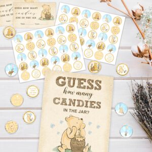 Winnie Guess How Many Candies Baby Shower Games, How Many Candies Standing Sign 50 Guessing Cards 180 Baby Shower Winnie Candies Stickers, Guess How Many Candies Winnie the Pooh Baby Shower Games