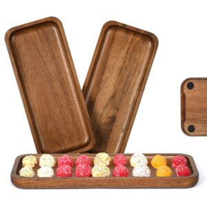 acacia wooden tray pack of 3 - wood serving tray, rectangle cheese tray - charcuterie boards, wooden trays for decor, vegetables, fruit, appetizer tray (11.8 x 5.11 inches)