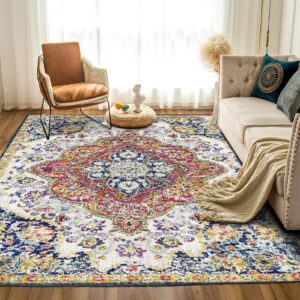 vk·living washable rug 6'x 9' machine washable area rugs for living room area rugs with non slip rug for bedroom colorful boho rug carpet woven rug dining office machine washable rug (multi-color)