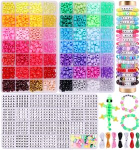 wutubug 3000pcs 56 colors pony beads for bracelet making kit, rainbow kandi beads friendship bracelet kit with 910pcs a-z letter beads, diy jewelry making beads craft for adults