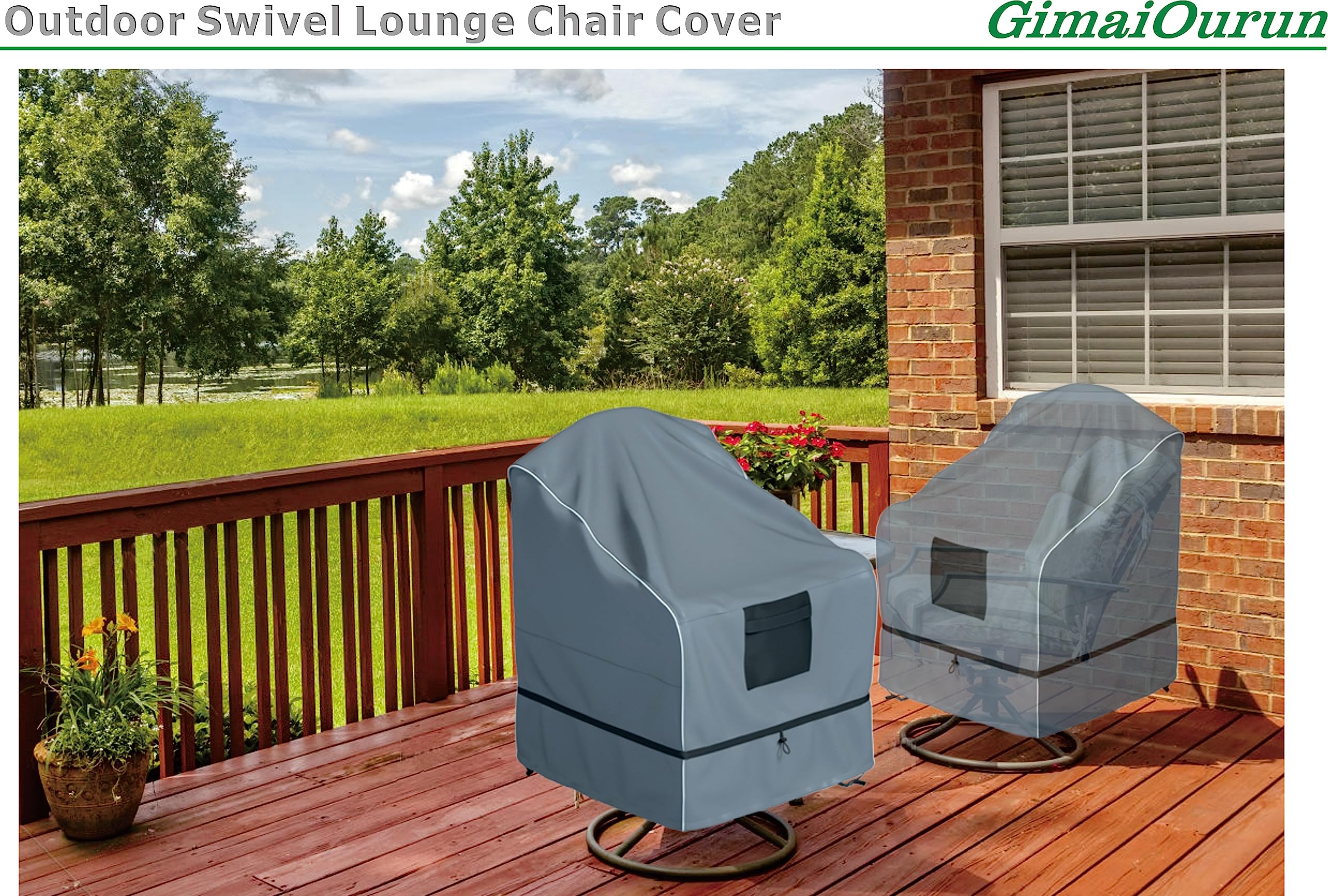 GimaiOurunOutdoor Swivel Lounge Chair Cover 1 Set, Waterproof Heavy Duty Outdoor Chair Cover, Outdoor Lawn Patio Furniture Rocking Chair Cover, (30 W x 35 D x 38.5 H inches), Gray