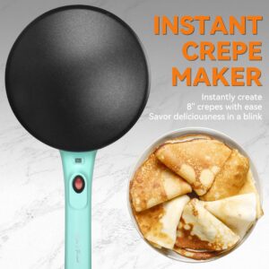 Baker's Friend Instant Crepe Maker with Handle, Electric Crepe Maker Machine, Crepera Electrica, 8 Inch Non-stick Cooking Surface, Aqua