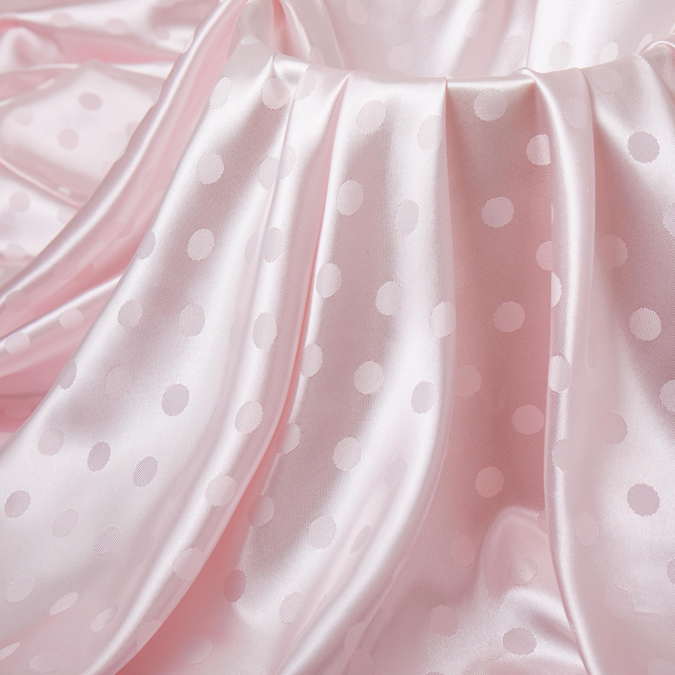 MaiMaiSuan 60’’ Wide Blush Pink Polka Dot Satin Jacquard Fabric by The Yard Soft Shiny Silky Satin Fabric for Sewing, DIY Crafts, Costumes,Decoration,Bridal Dress,1 Yard