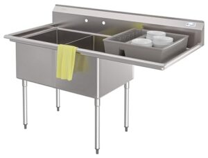 koolmore 63 in. 18-gauge 2-compartment commercial sink with backsplash and 24 in. right drainboard, bowl dimensions 18"x24"x14" in stainless-steel (km-sb182414-24r3)