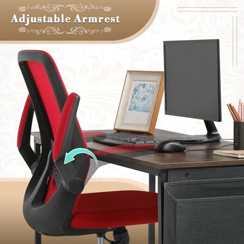 Athena Collection Office Chair Ergonomic Computer Desk Chair Comfy Swivel for Home Office Chair Rolling Reclining Chair with Wheel Mesh High Back Lumbar Support Heavy Duty Red