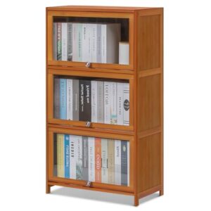 athena collection bookshelf and book case 3-tier modern bookcase small book shelf with door short display shelf book storage home décor furniture for home office living room bedroom