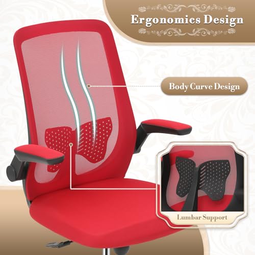 Athena Collection Office Chair Ergonomic Computer Desk Chair Comfy Swivel for Home Office Chair Rolling Reclining Chair with Wheel Mesh High Back Lumbar Support Heavy Duty Red