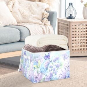 senya Baskets Collapsible Storage Bins with Lids, Purple Hydrangea Butterfly Storage Boxes Clothes Baskets for Organizing, B06D22020