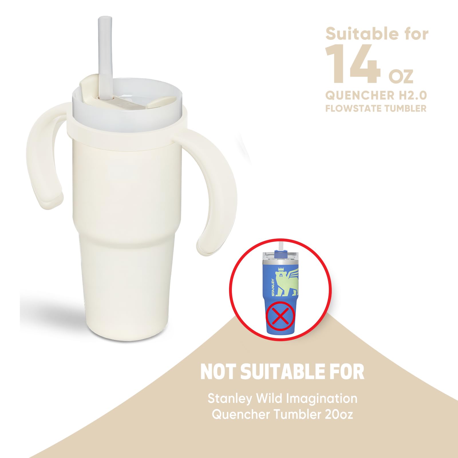 Tumbler Handles Compatible with Stanley 14oz Quencher H2.0 FlowState Tumbler, Stanley Cup Accessories 14 oz, Stanley Tumbler Handle Attachment, Anti Slip,Improved Grip, Pack of 2 (Cream)