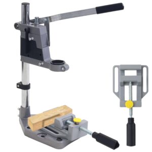 drill press stand for drill & mini bench clamp flat table, japard adjustable drill depth up to 2.4", spindle collar diameter 38mm-43mm, attachable to electric drills