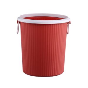 excbioz trash can,press circle trash can with double ear handles portable dustbin rubbish bin for home bedroom kitchen waste paper bucket container, 10.83x10.83x11.81in, red