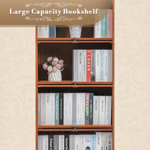 Athena Collection Book Shelf Bookcase 4-Tier Bookshelf with Storage Book Case with Door Modern Tall Book Storage Home Décor Furniture for Home Office Living Room Bedroom