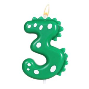 3rd birthday candles,dinosaur cake topper,birthday decorations for boys girls,dinosaur party supplies,green number 3 dinosaur candle,dino theme birthday number candle cake topper decorations. (3)