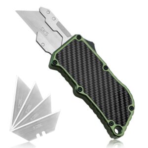 vifunco utility knife box cutter, edc pocket knife, change blade razor knife, heavy duty cardboard cutter, aluminum alloy box knife with clip, 5 extra replaceable blades (carbon fiber)