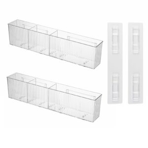 2 pack bathroom makeup organizer wall mount clear bathroom organizers and storage with 3 compartments plastic storage organizer bins floating shelves for wall, narrow space, office, bedroom 14''length