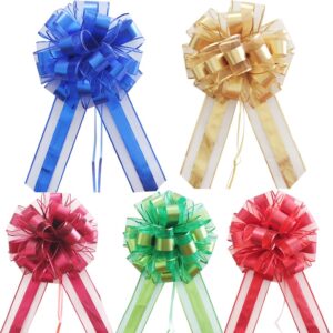 hqjaxj 5 pcs large pull bow, 9 inch mixed color large pull bow for gifts wrapping party birthday boxes bow basket packaging bows for valentine's day presents flower decoration