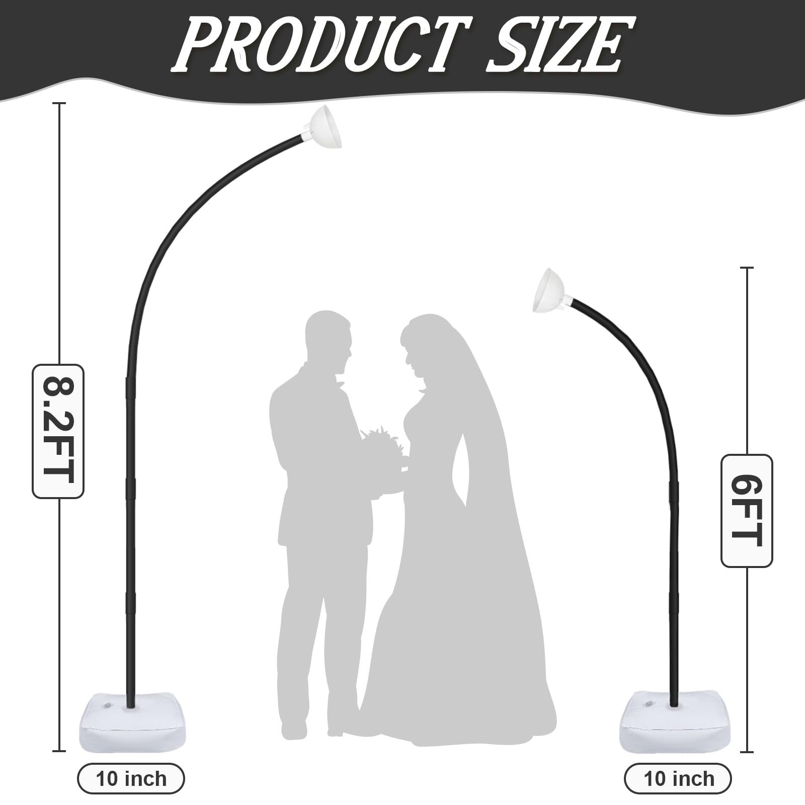 OurWarm 8.2FT & 6FT Balloon Arch Stand Kit, Black Half Arch Balloon Stand with Base for Floor, Free Bending Top Balloon Column Kit for Wedding Birthday Baby Shower Graduation Party Decorations