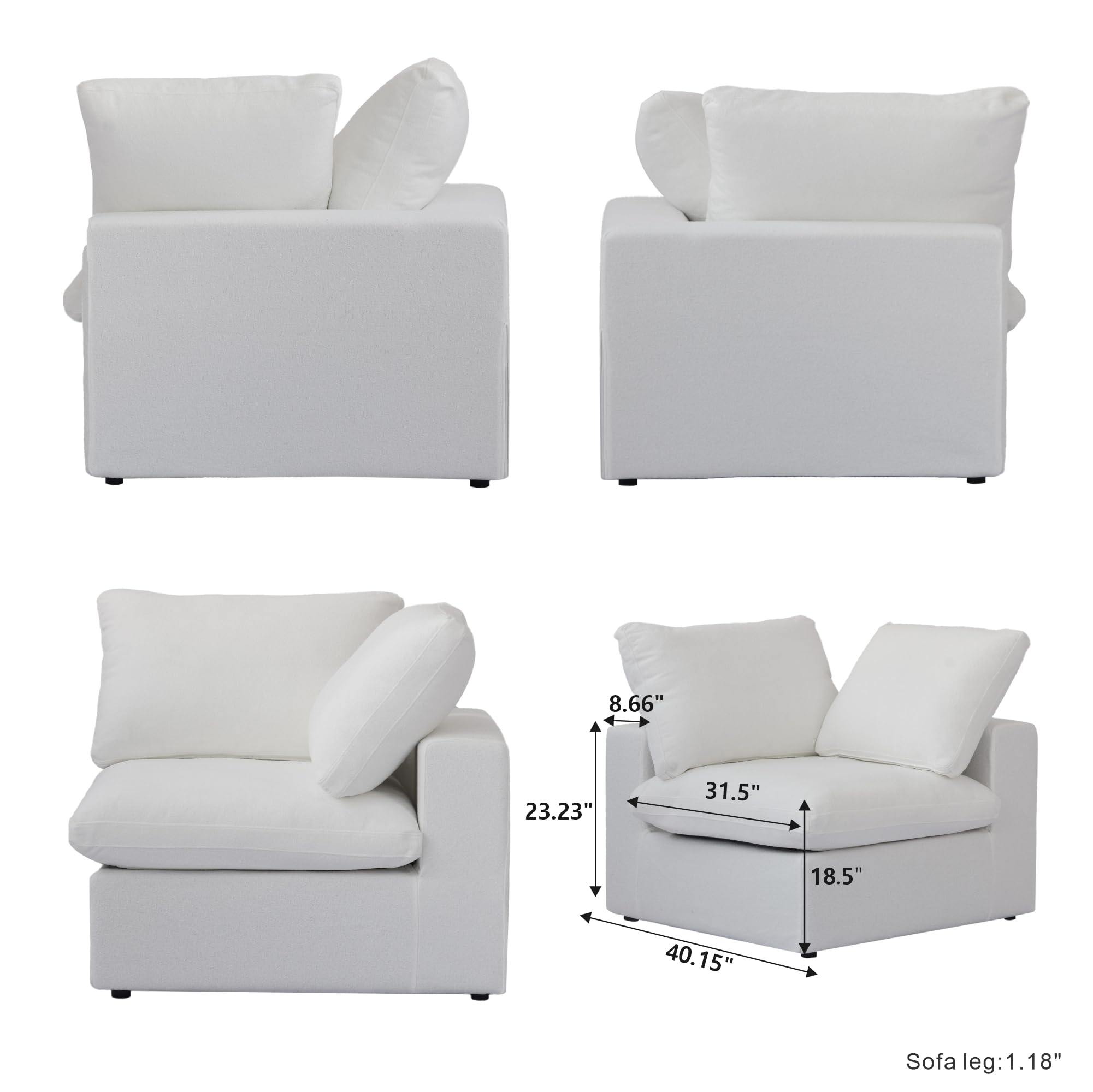 Cloud Modular Sectional Sofa,Corner Seater, Down Filled Comfort Sofa Couch for Living Room,Minimalist Wide Deep Seat,White