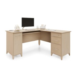 realspace® koru 60"w l-shaped corner computer desk with integrated power & charging, natural oak