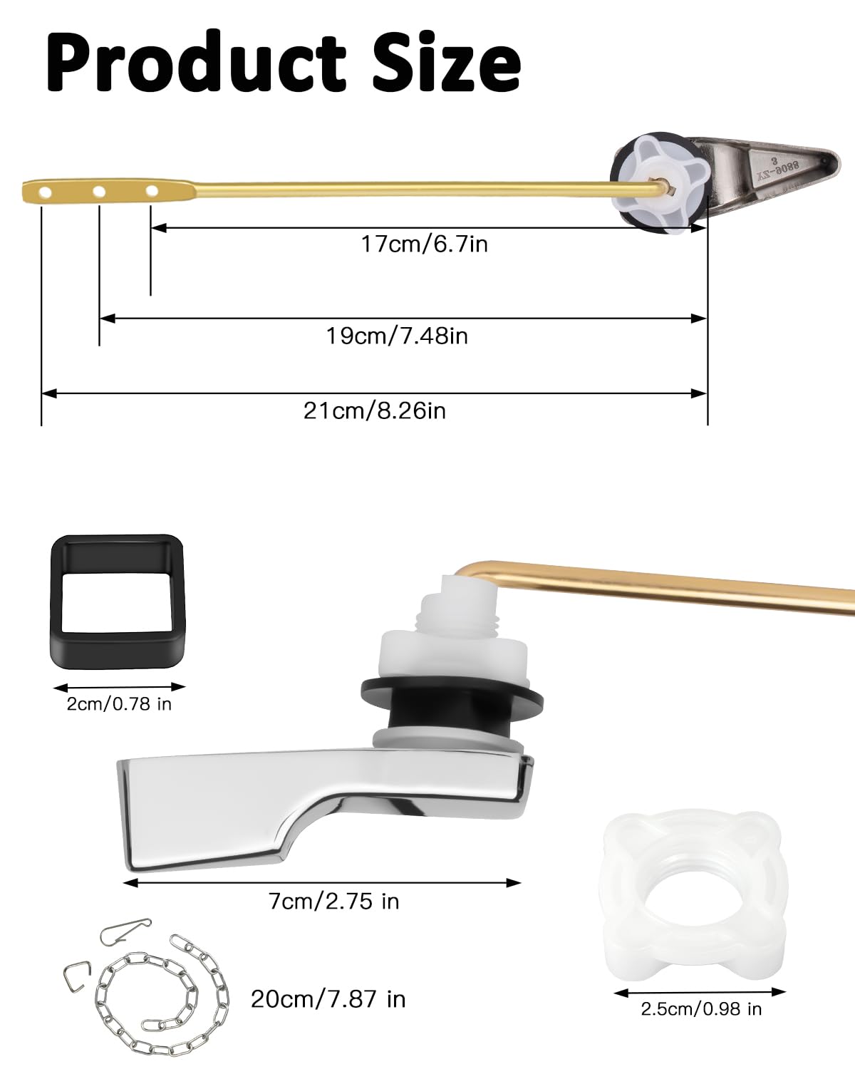 Toilet Handle Replacement Kit, 702 Universal Toilet Flush Handle, Zinc Alloy Toilet Tank Trip Lever with H2 Brass Arm Front-Mount Compatible with American Standard, Mansfield Toilet, Silver